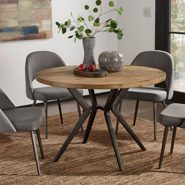 Mercury Row® Etna Round Solid Wood Top Metal Base Dining Table & Reviews | Wayfair